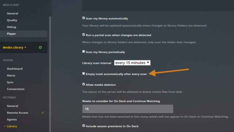 Emptying Library Trash | Plex Support